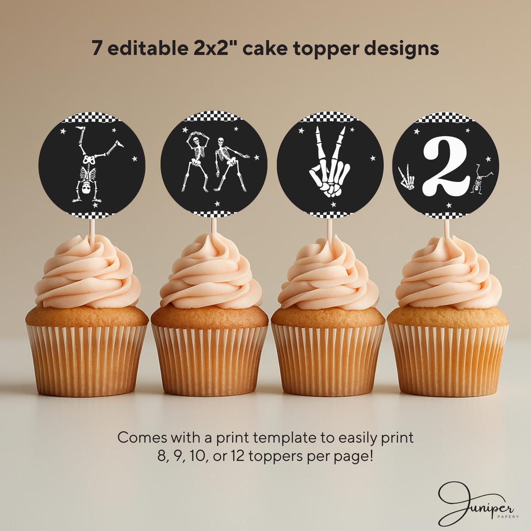 Editable Skeleton Cupcake Topper Template, Halloween Birthday Party ...