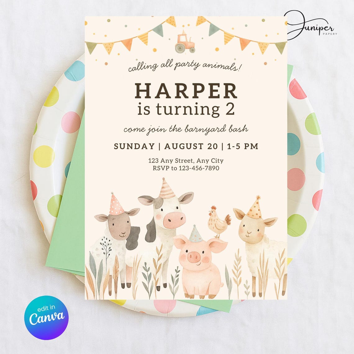 Party Animals Farm Invitation, 2nd Birthday Farm Animal Invite, Farm ...
