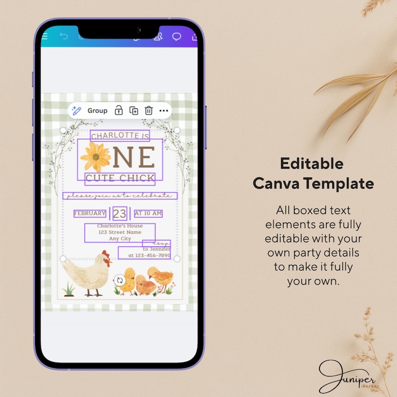 One Cute Chick Birthday Invitation, Green Gingham Chicken Birthday ...