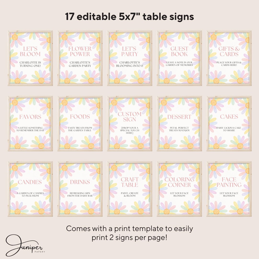 Editable Daisy Table Signs, Pastel Wildflower Birthday Decorations ...