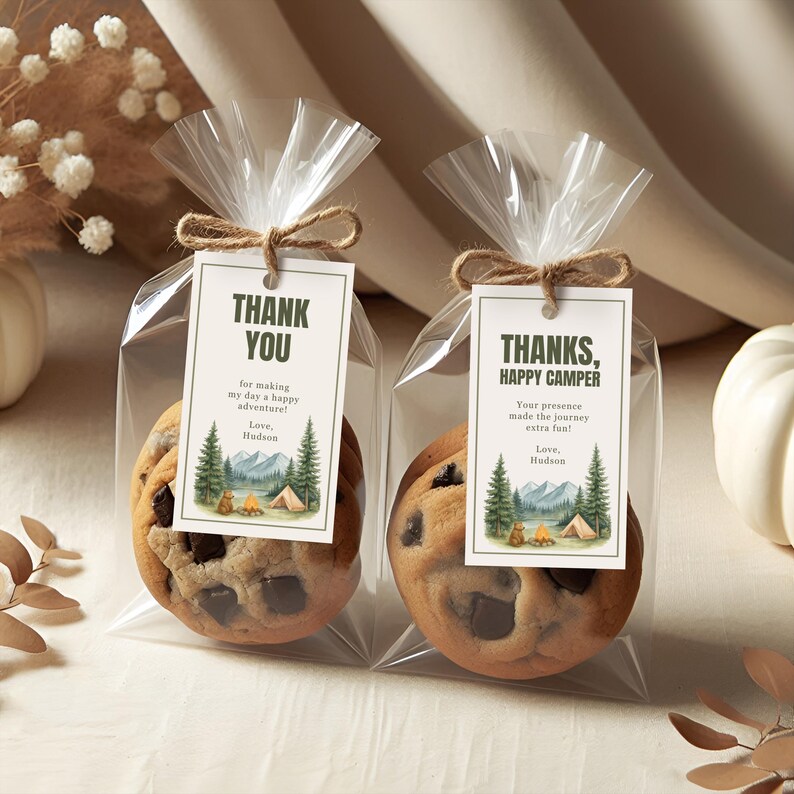 Editable One Happy Camper Favor Tags, Bear Camping Birthday Gift Tag ...