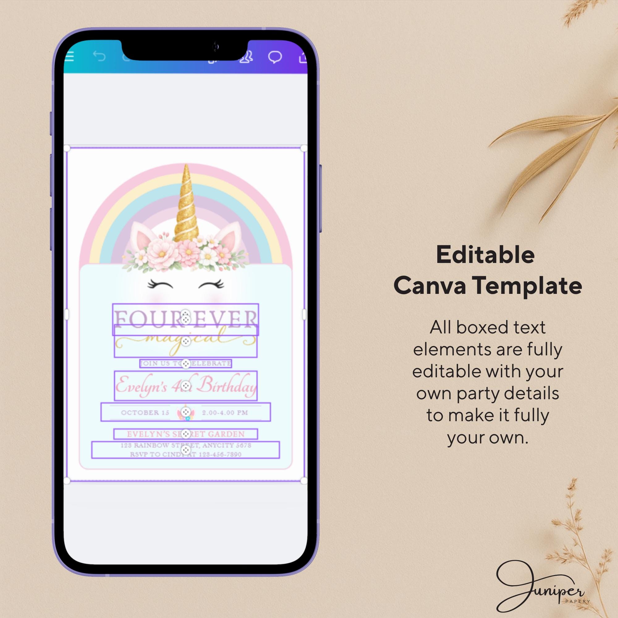 Four Ever Magical Unicorn Birthday Invitation, Pastel Unicorn Rainbow ...