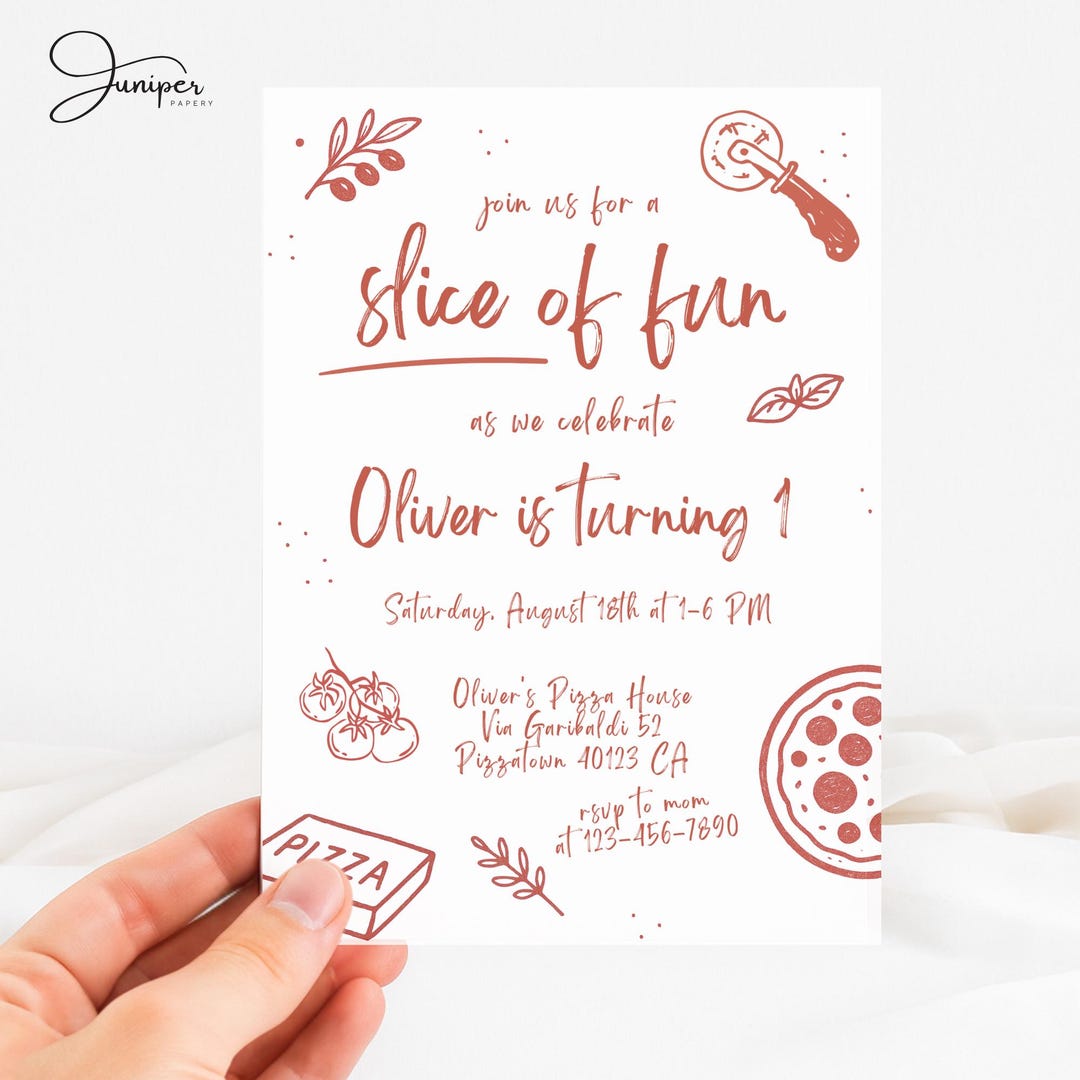 Slice of Fun Pizza Birthday Party Invitation, Hand Drawn Italian ...