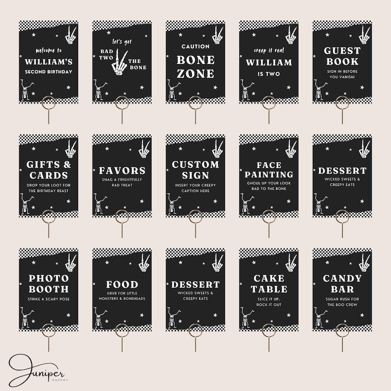 Editable Skeleton Birthday Table Signs Template, Halloween Sign, Bad ...