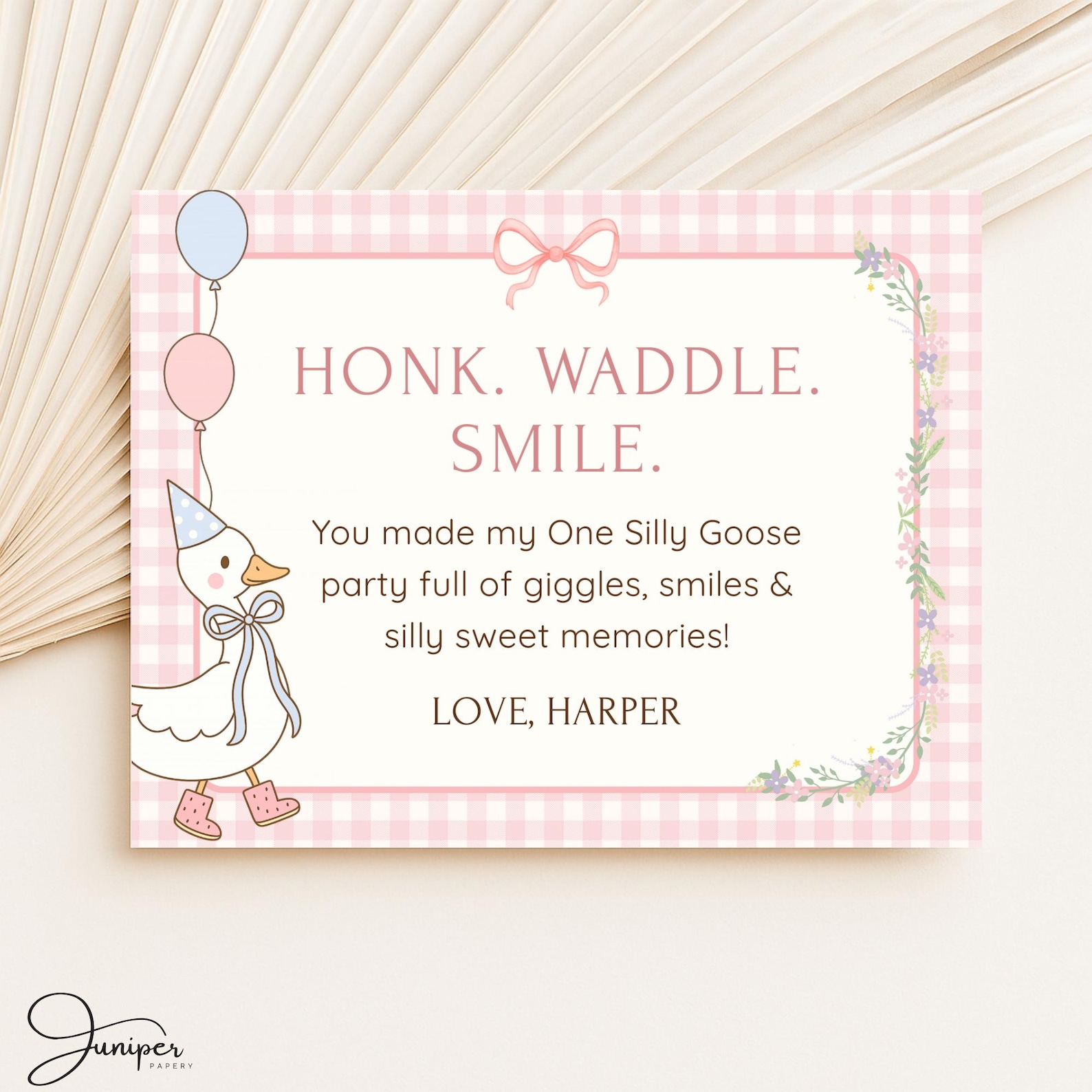 Editable Pink Silly Goose Thank You Card, Silly Goose Party Decor ...