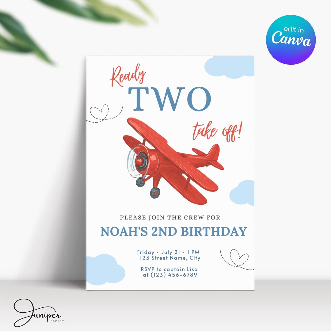Aviation Invitation, Air Plane Invite, 2 Year Old Boy Birthday ...