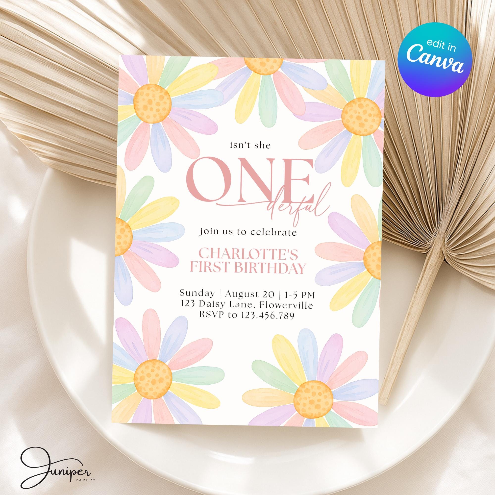 Pastel Daisy Birthday Invitation, Isn't She One-derful Invite, Daisy ...