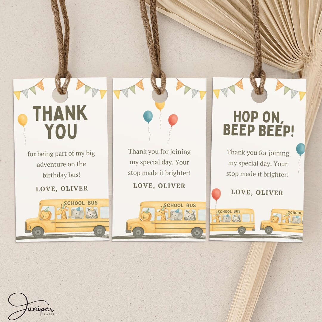 Editable School Bus Favor Tag Template, Vehicle Party Decor, Safari ...