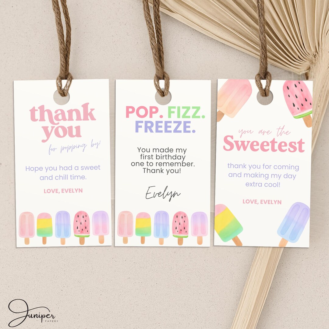 Editable Popsicle Favor Tag Template, Pastel Ice Cream Party Decor ...
