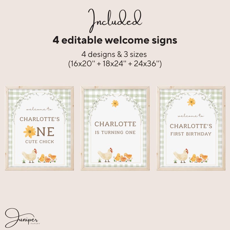 Editable One Cute Chick Birthday Bundle, Chicken Party Signs, First ...