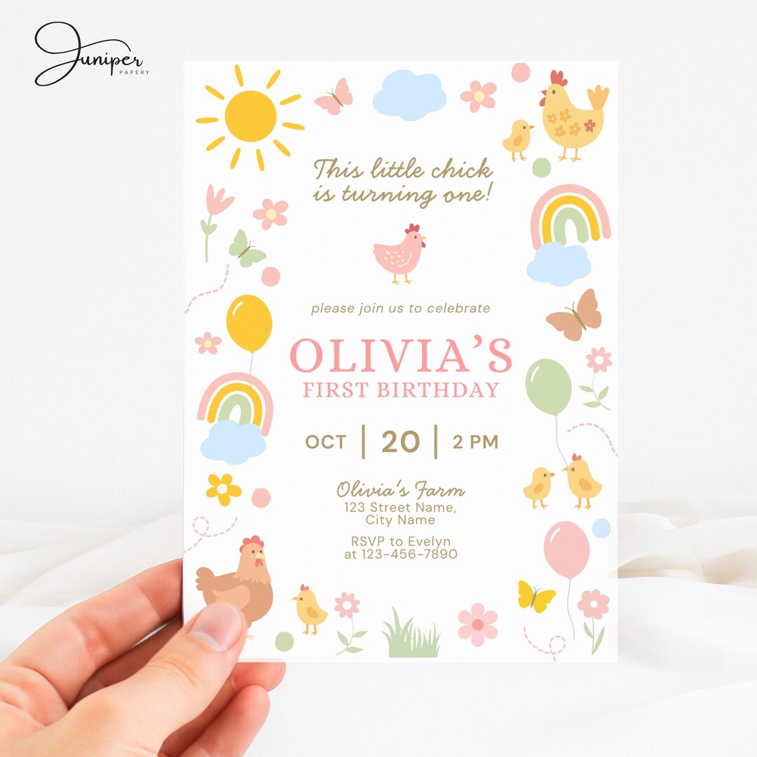 This Chick is One Birthday Invitation, Spring Chicken Birthday ...