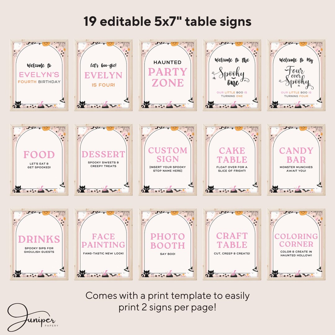 Editable Spooky Birthday Table Signs Template, Halloween Ghost Sign ...