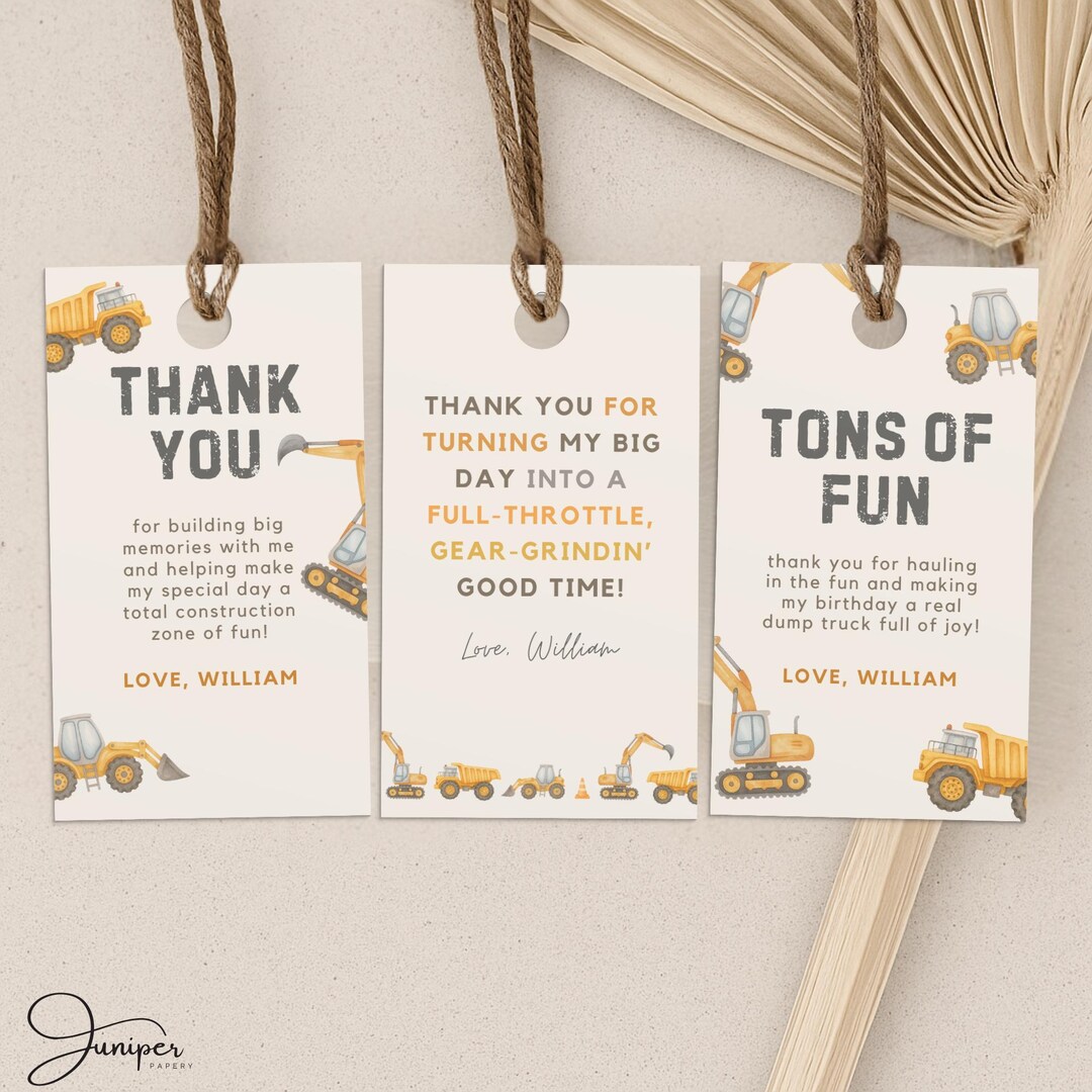 Editable Construction Favor Tag Template, Construction Vehicle Party ...
