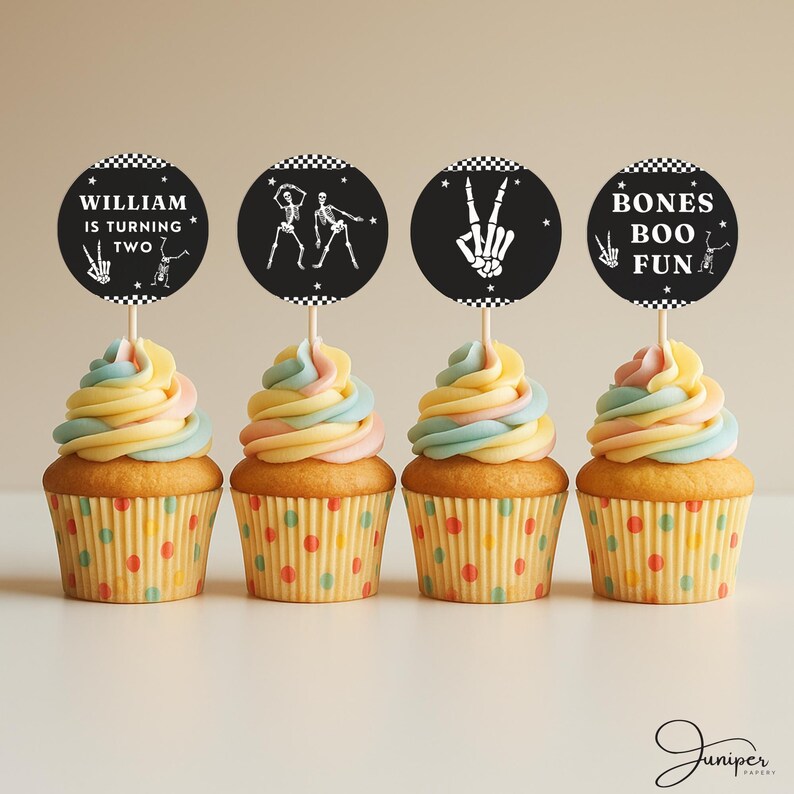 Editable Skeleton Cupcake Topper Template, Halloween Birthday Party ...