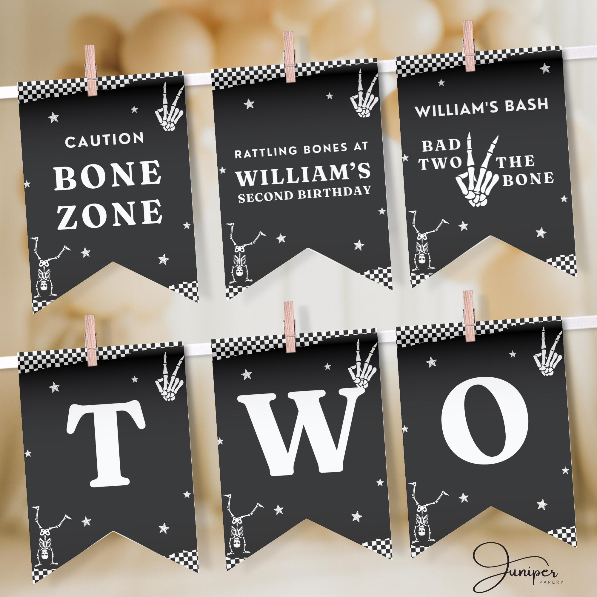 Editable Skeleton Birthday Banner Template, Halloween Party Decor, Bad ...