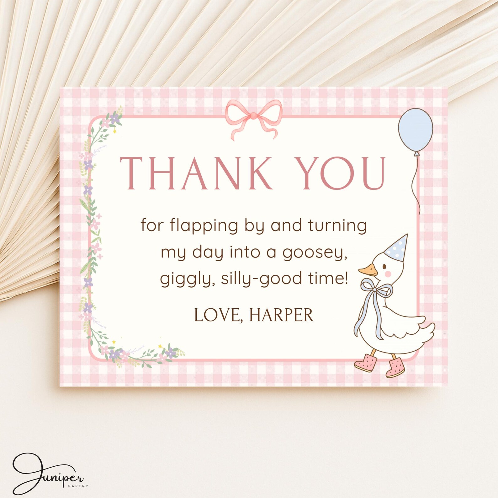 Editable Pink Silly Goose Thank You Card, Silly Goose Party Decor ...