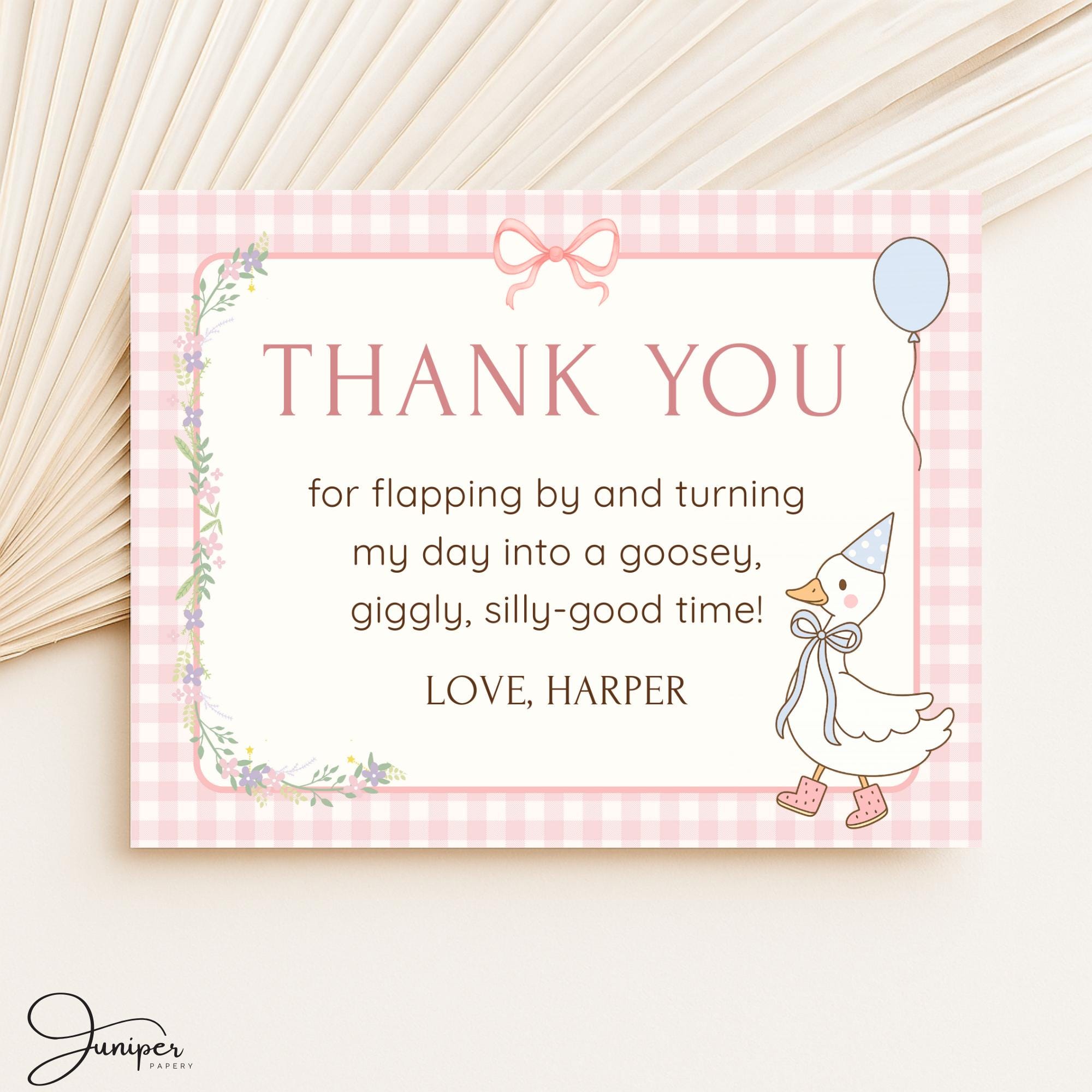Editable Pink Silly Goose Thank You Card, Silly Goose Party Decor ...