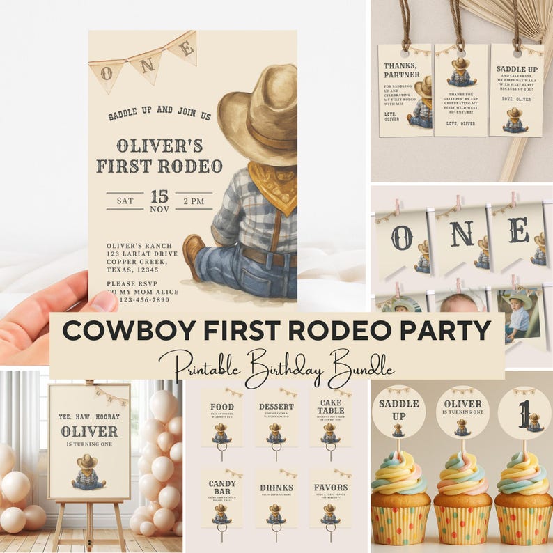 Editable My First Rodeo Birthday Bundle, Cowboy Party Templates ...
