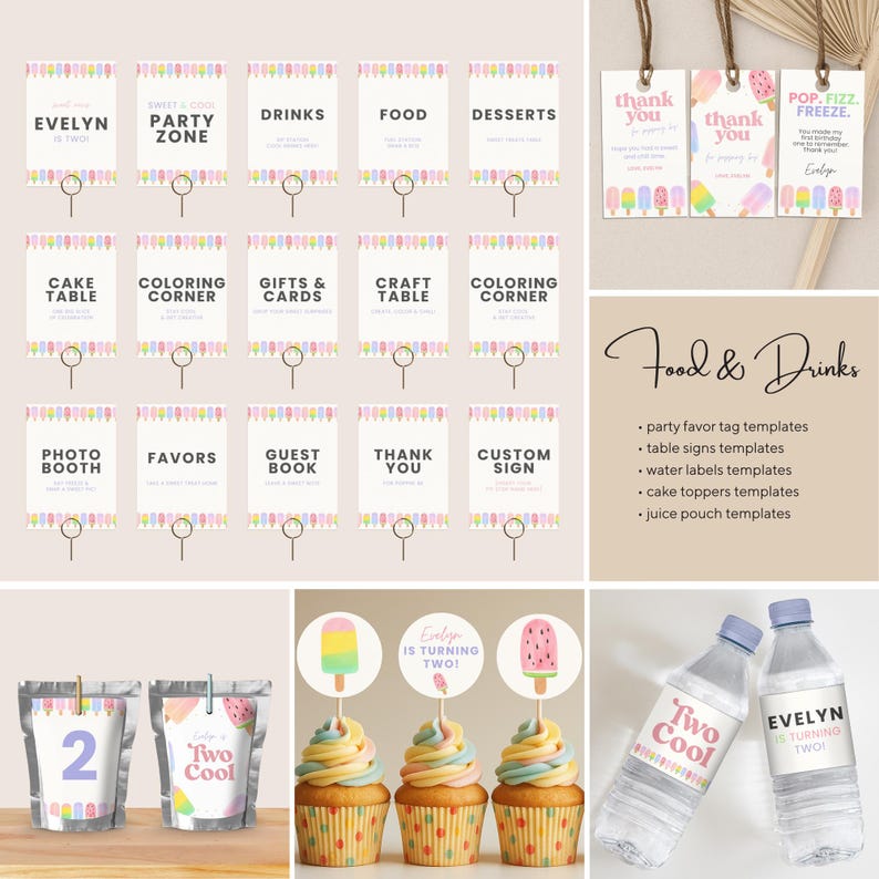 Editable Popsicle Birthday Bundle, Pastel Ice Cream Birthday Party ...