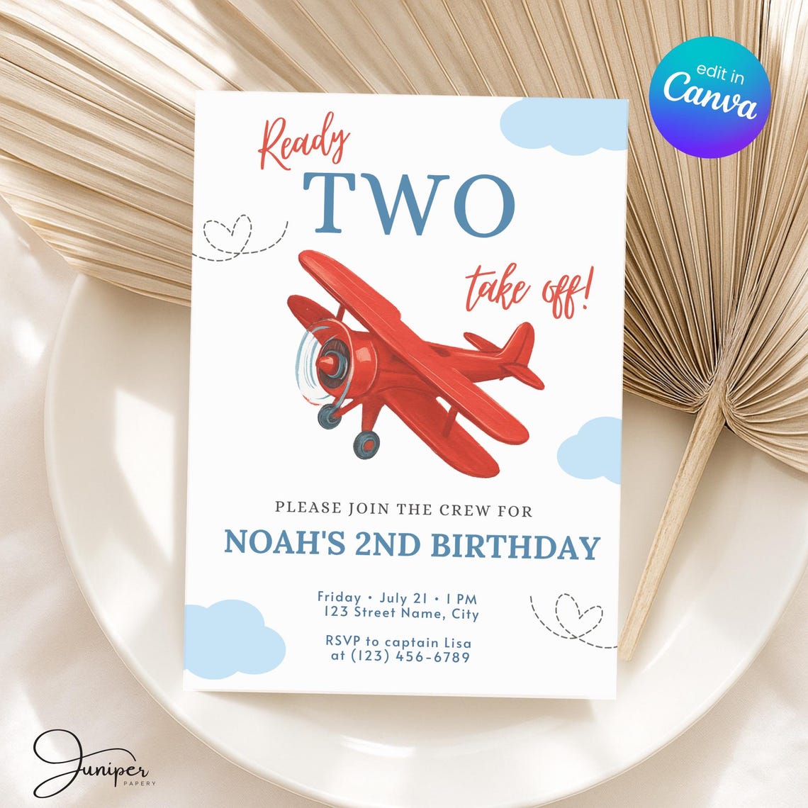 Aviation Invitation, Air Plane Invite, 2 Year Old Boy Birthday ...
