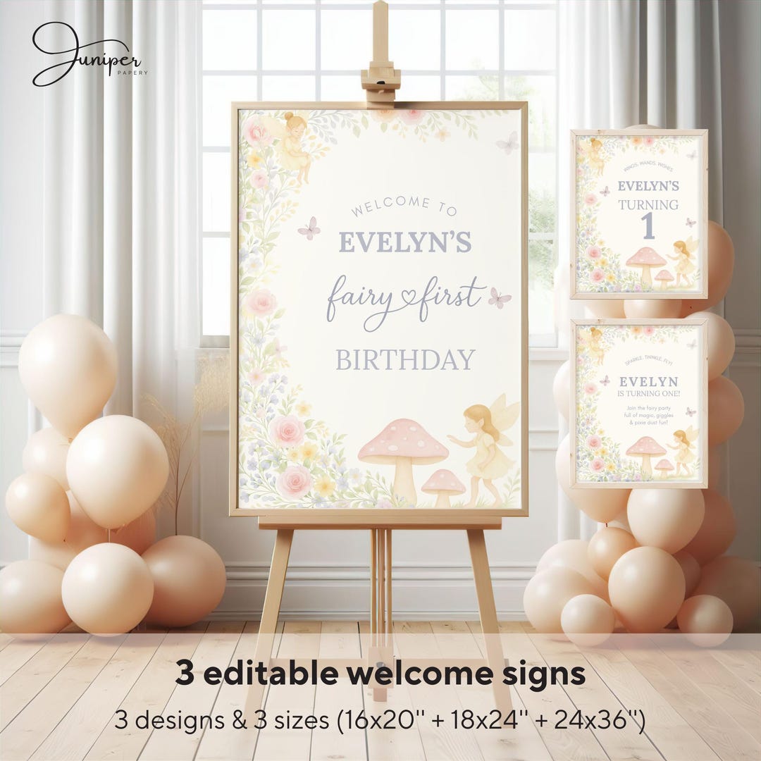 Editable Fairy First Welcome Sign, Fairytale Party Entrance Poster ...