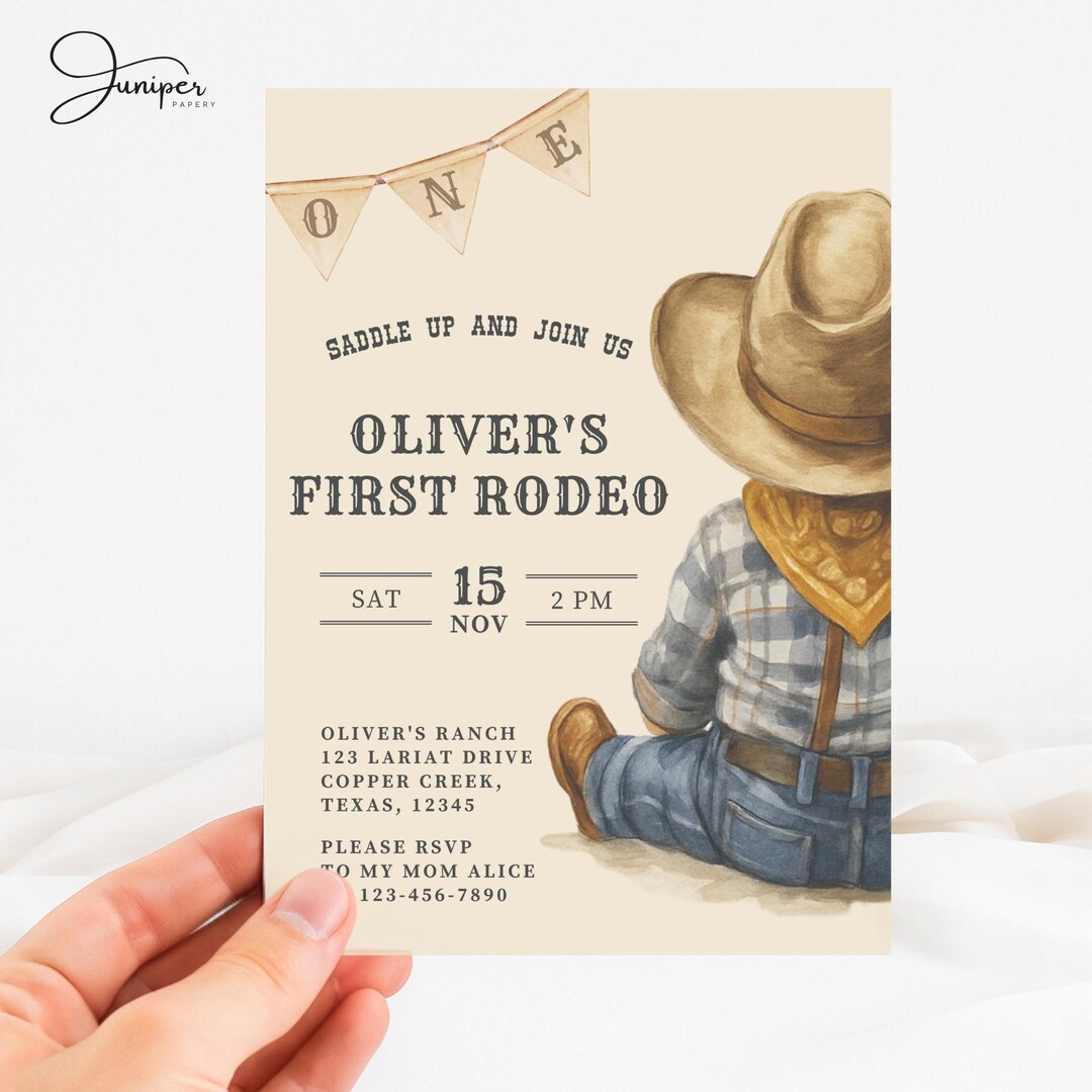 My First Rodeo Birthday Baby Boy Invite, First Birthday Invitation Boy ...
