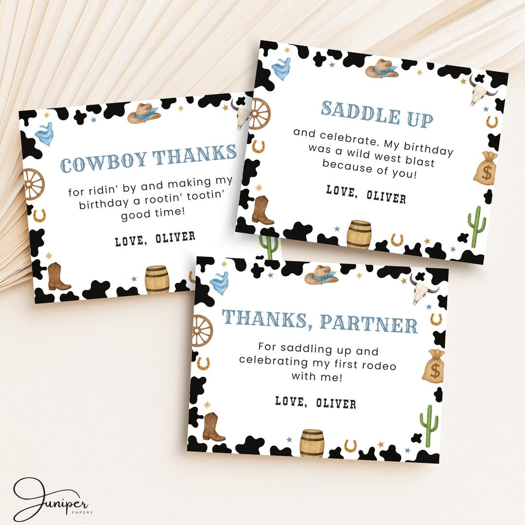 Editable First Rodeo Thank You Cards, Custom Western Thank You Cards ...