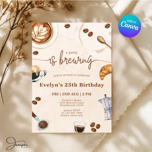 A Party is Brewing Birthday Invitation, Coffee Theme Any Age Birthday ...
