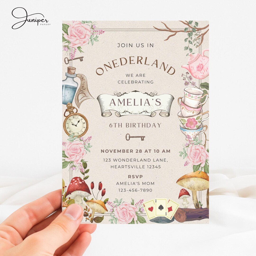 One-derland First Birthday Invite, Alice in Wonderland Invitation ...