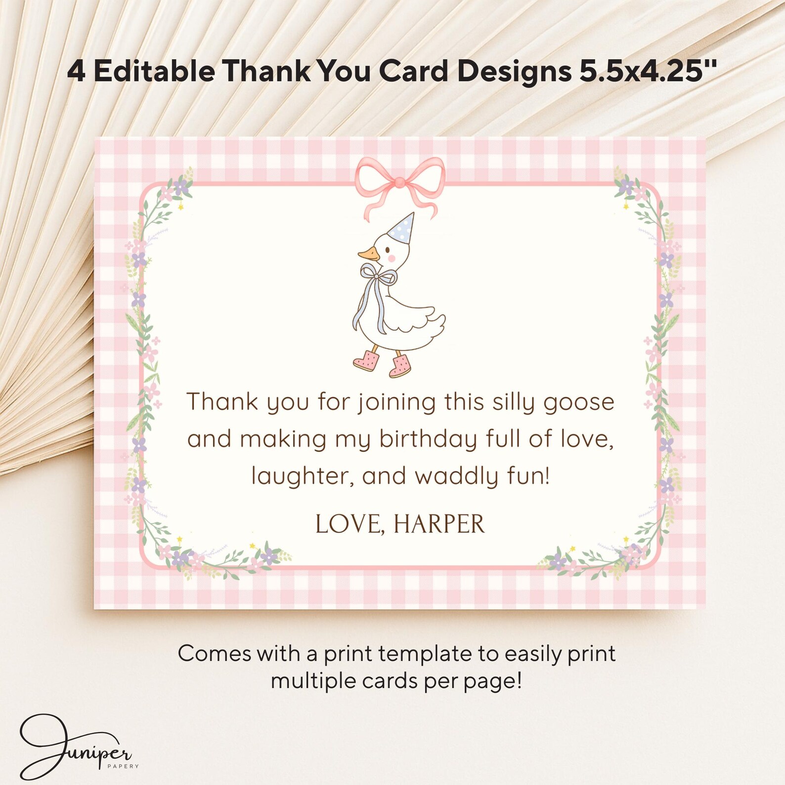 Editable Pink Silly Goose Thank You Card, Silly Goose Party Decor ...