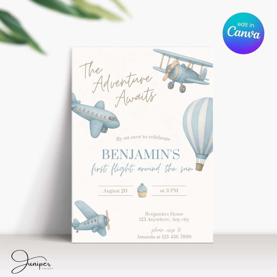 Aviation Invitation, Air Plane Invite, First Flight Birthday Invite ...