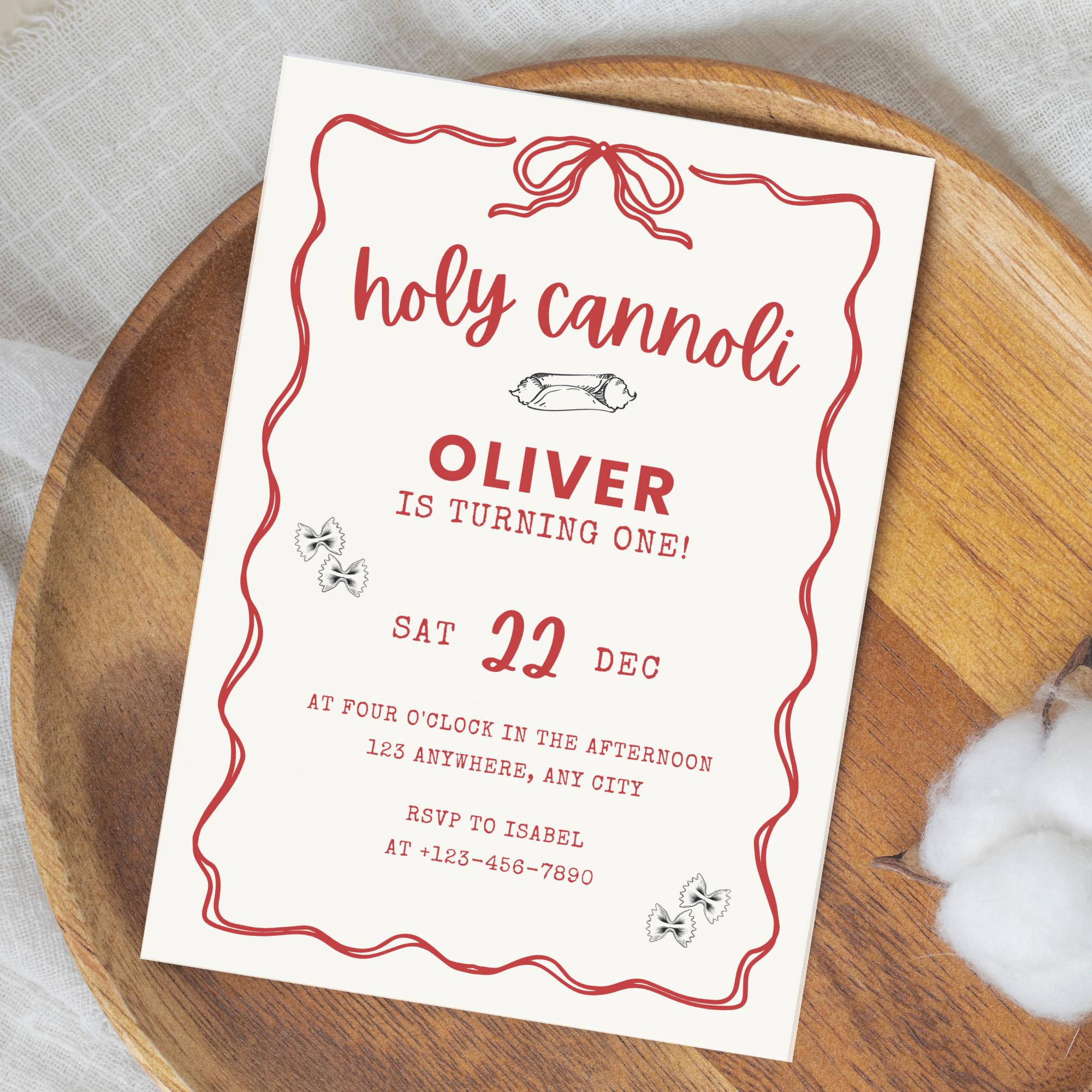 Holy Cannoli First Birthday Invitation, Pasta First Birthday Invite ...