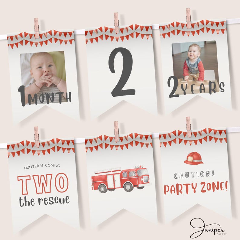 Editable Two the Rescue Banner Template, Fire Truck Party Decor Photo ...