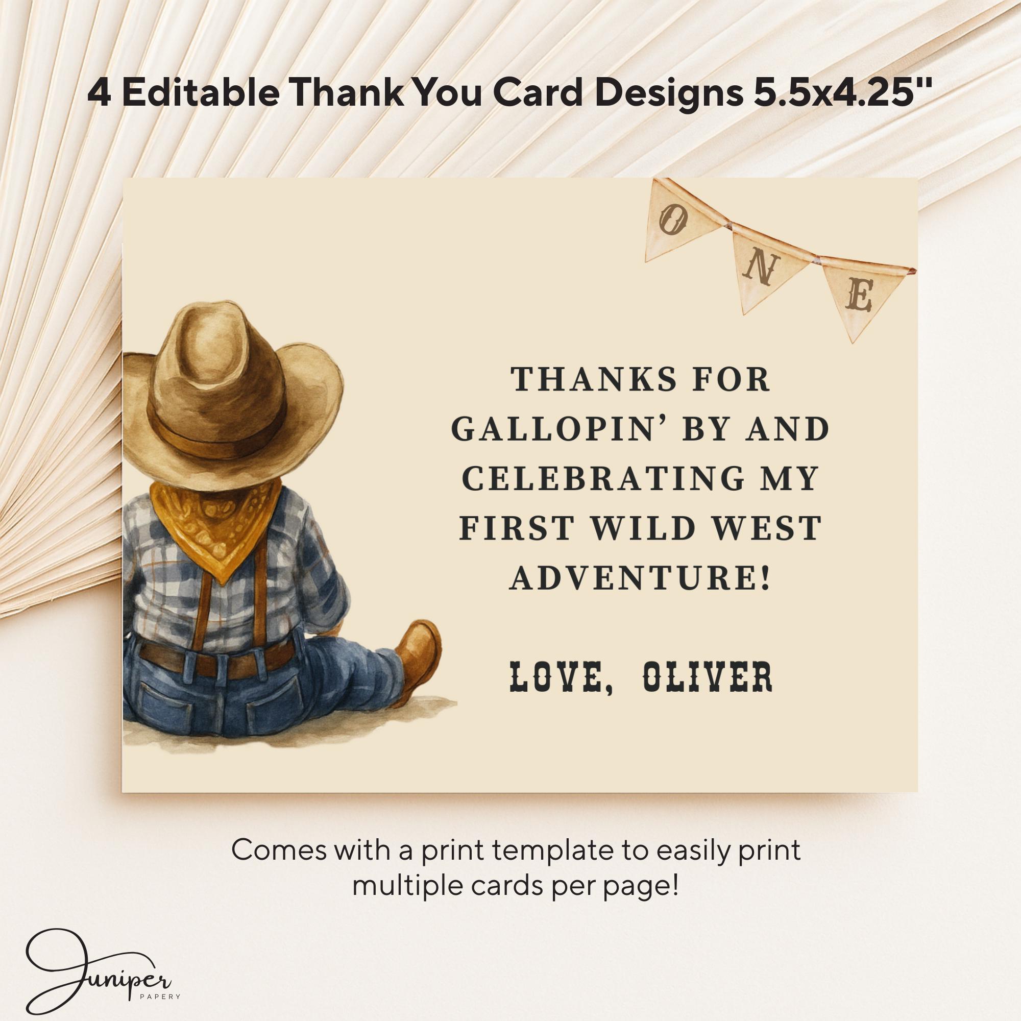 Editable First Rodeo Thank You Card Templates, Custom Western Thank You ...