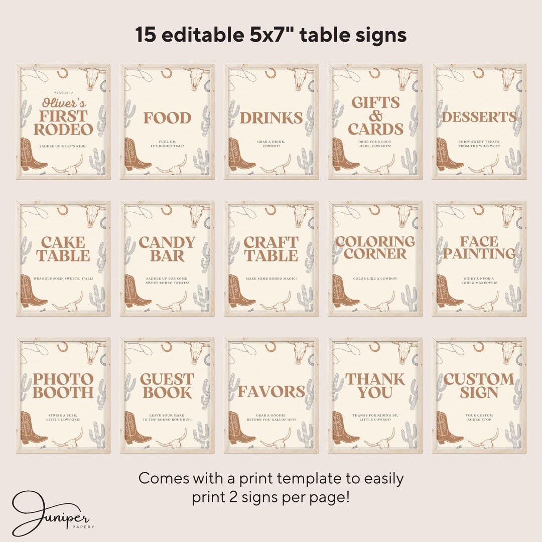 Editable First Rodeo Table Signs Template, First Rodeo Custom Sign ...