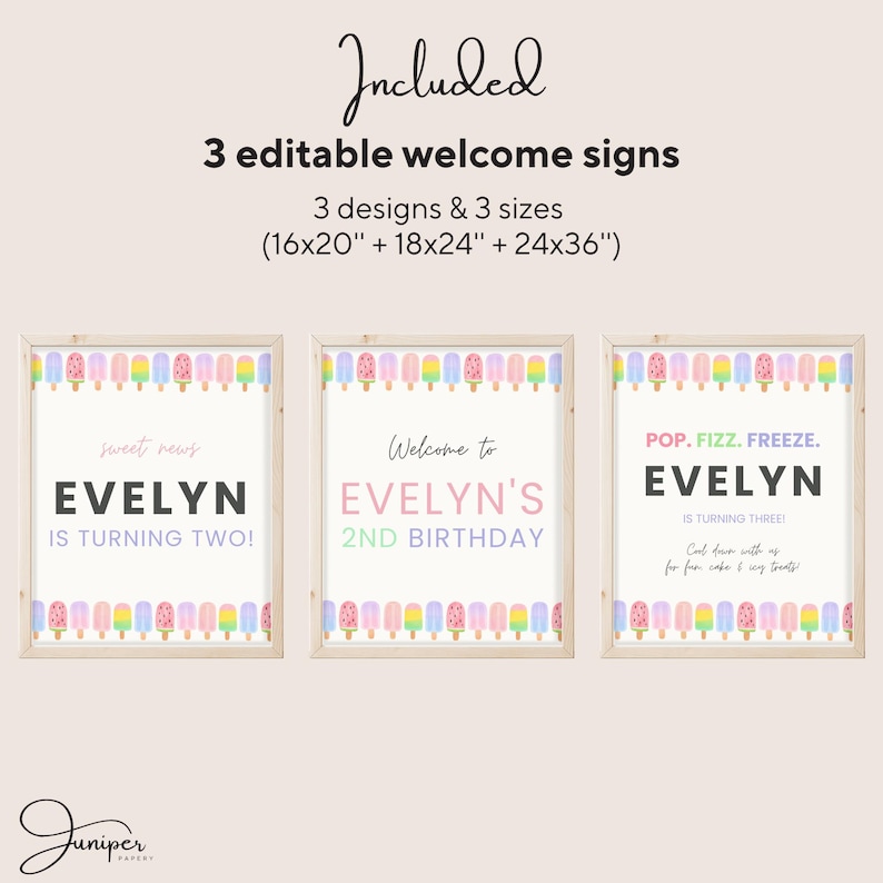 Editable Popsicle Birthday Bundle, Pastel Ice Cream Birthday Party ...