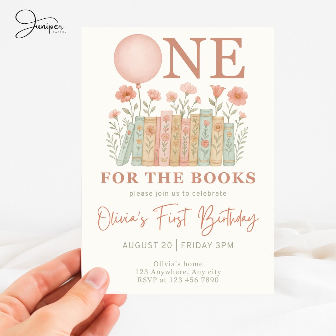 One for the Books Birthday Invitation, Bookworm Birthday Invitation ...
