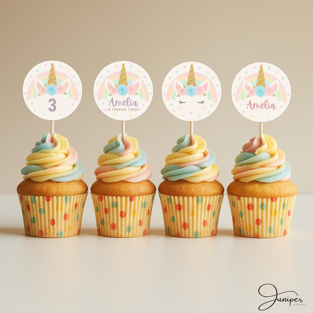 Editable Unicorn Rainbow Cupcake Topper Template, Unicorn Party Decor ...