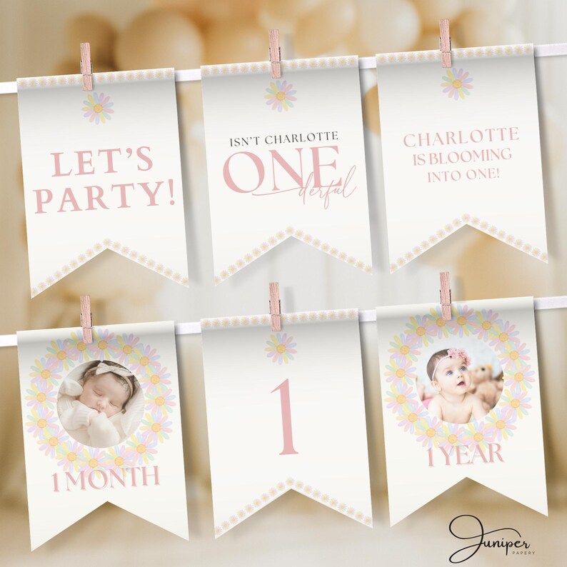 Editable Daisy Banner, Pastel Flower Party Decoration, Wildflower Baby ...