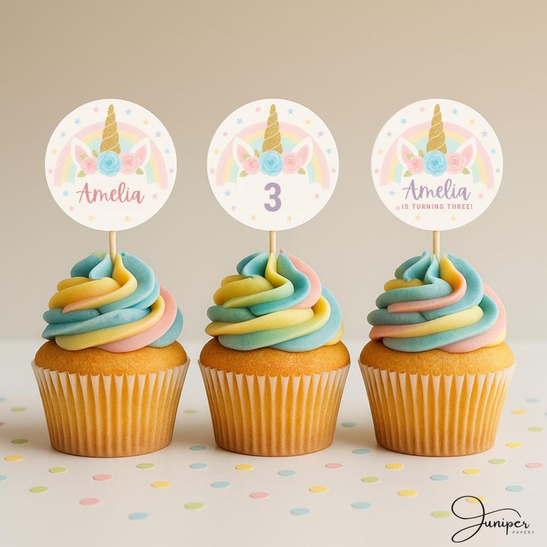 Editable Unicorn Rainbow Cupcake Topper Template, Unicorn Party Decor ...