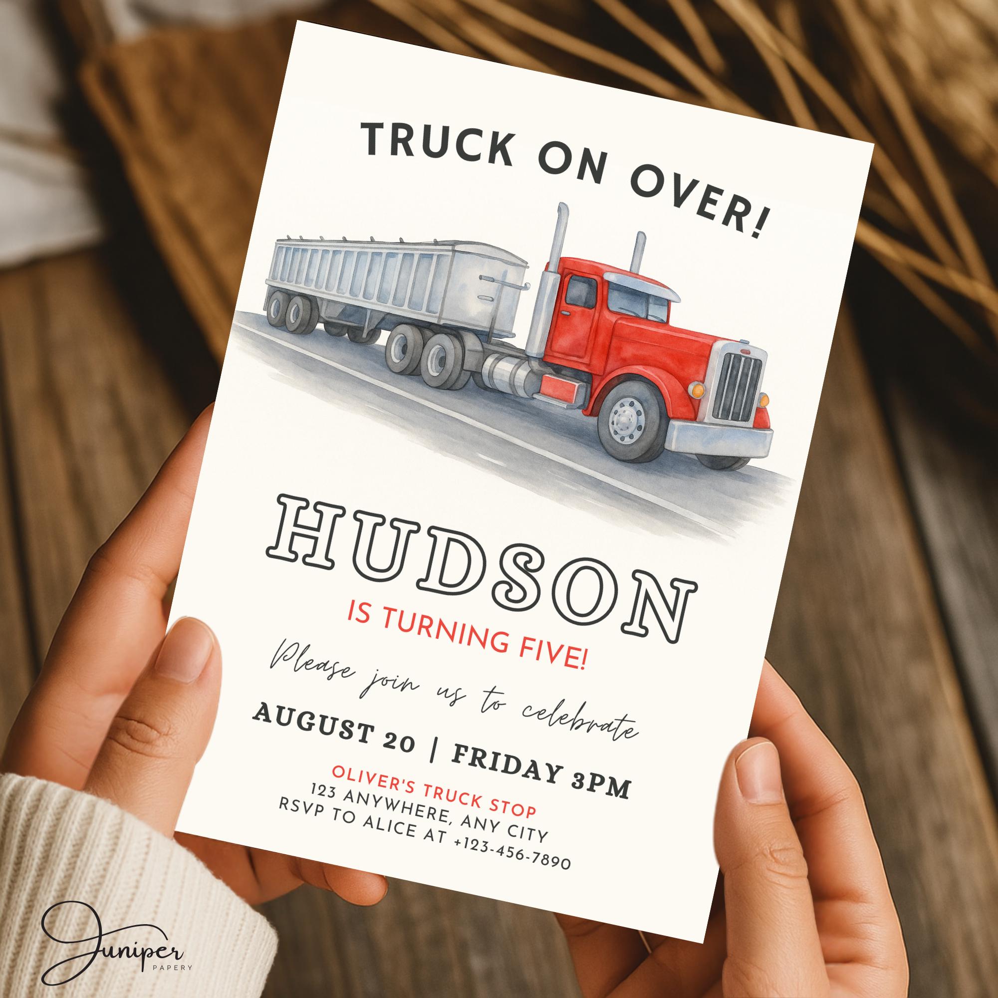 Semi Truck Birthday Invitation, Classic Truck Invitation, Vehicle ...