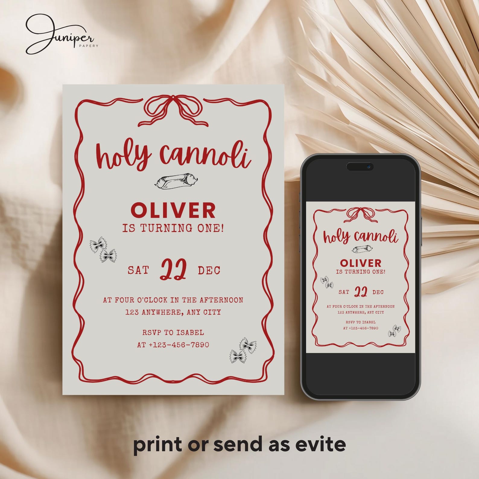Holy Cannoli First Birthday Invitation, Pasta First Birthday Invite ...