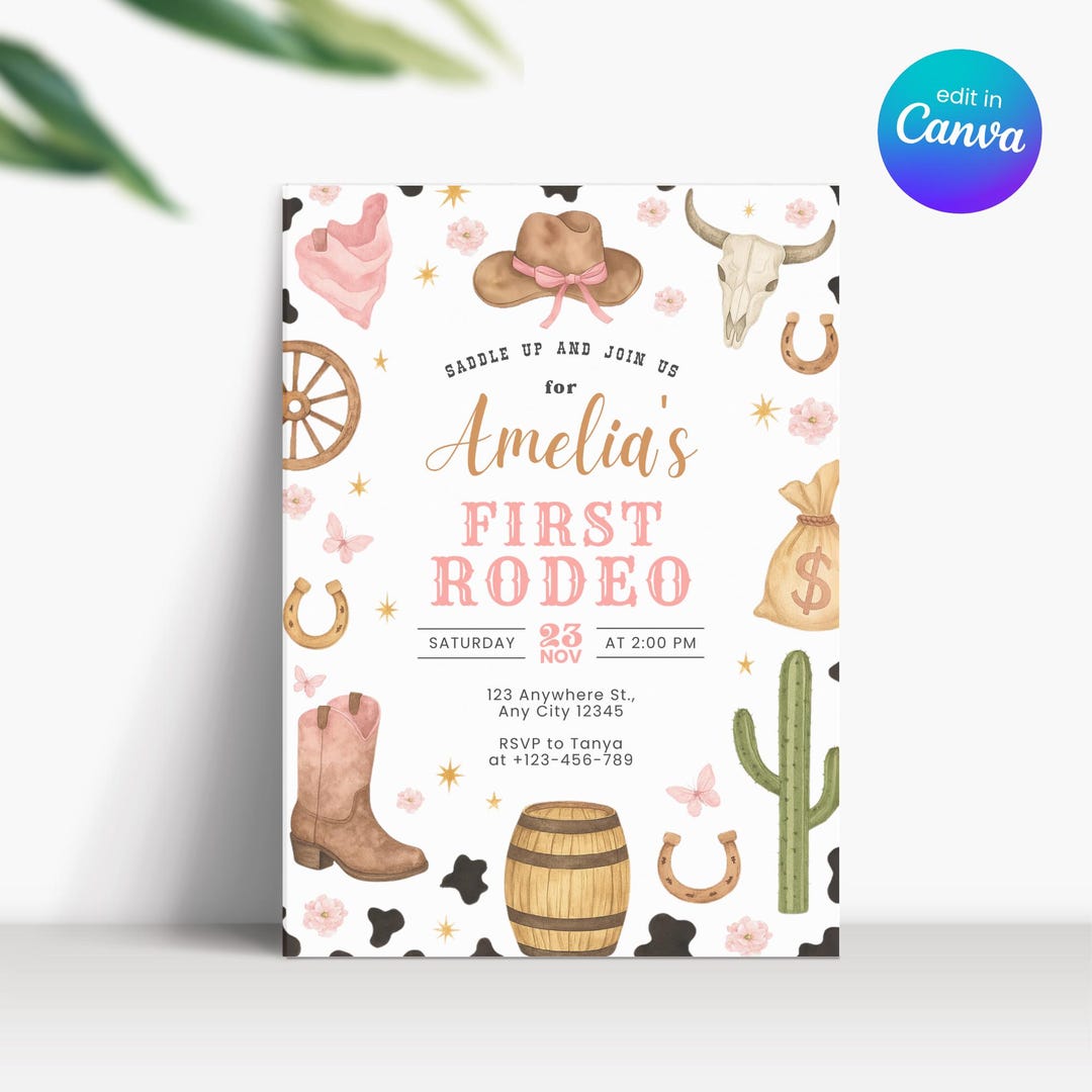 My First Rodeo Girl Birthday Invite, First Birthday Invitation Girl, My ...