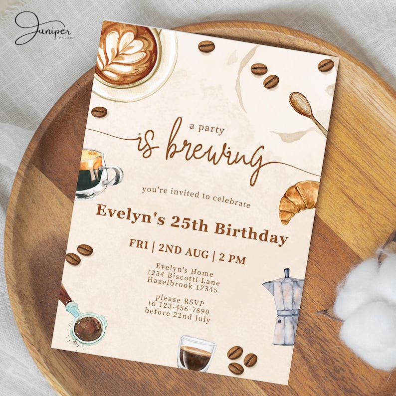 A Party is Brewing Birthday Invitation, Coffee Theme Any Age Birthday ...