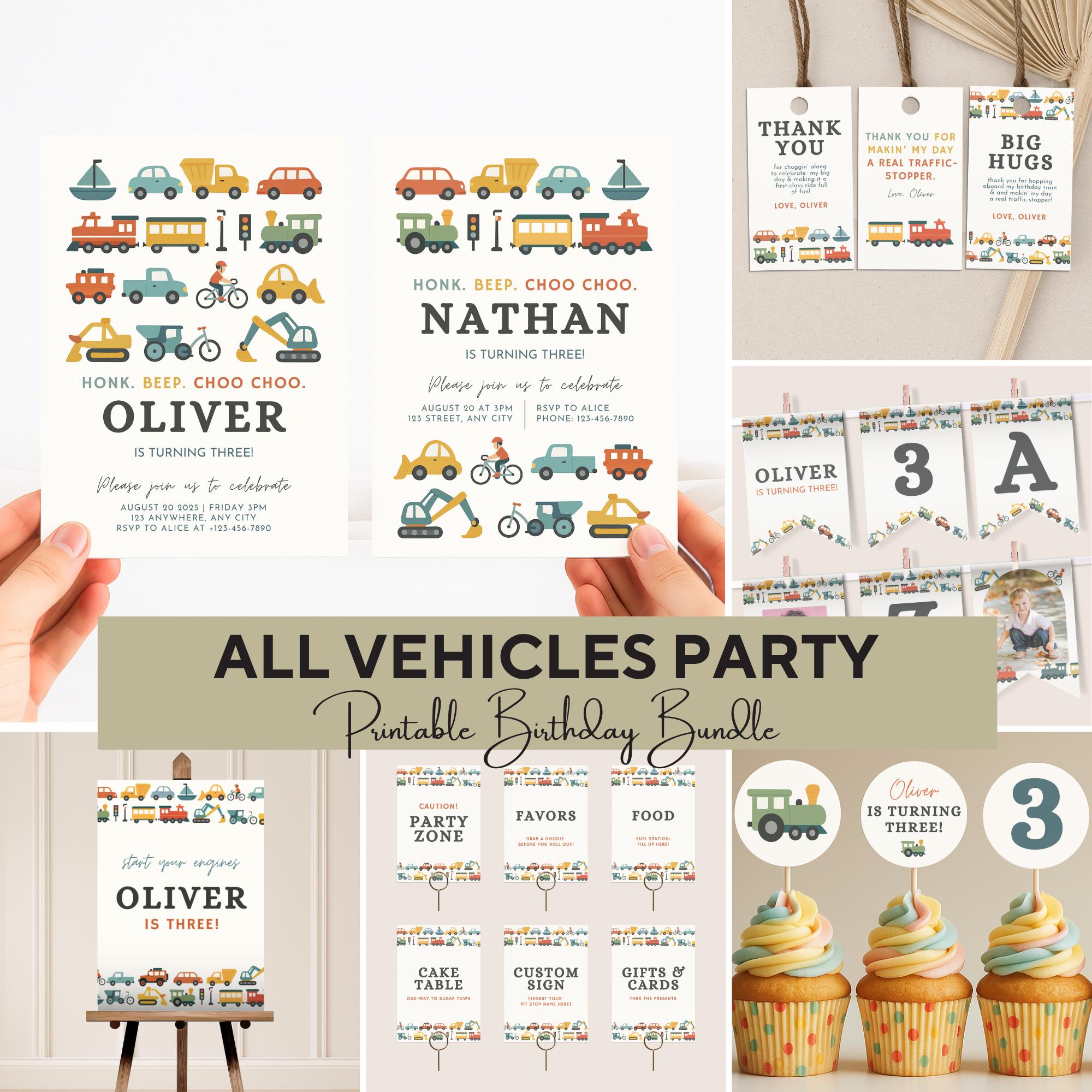 Editable Vehicles Transportation Birthday Bundle, Vehicles Birthday ...