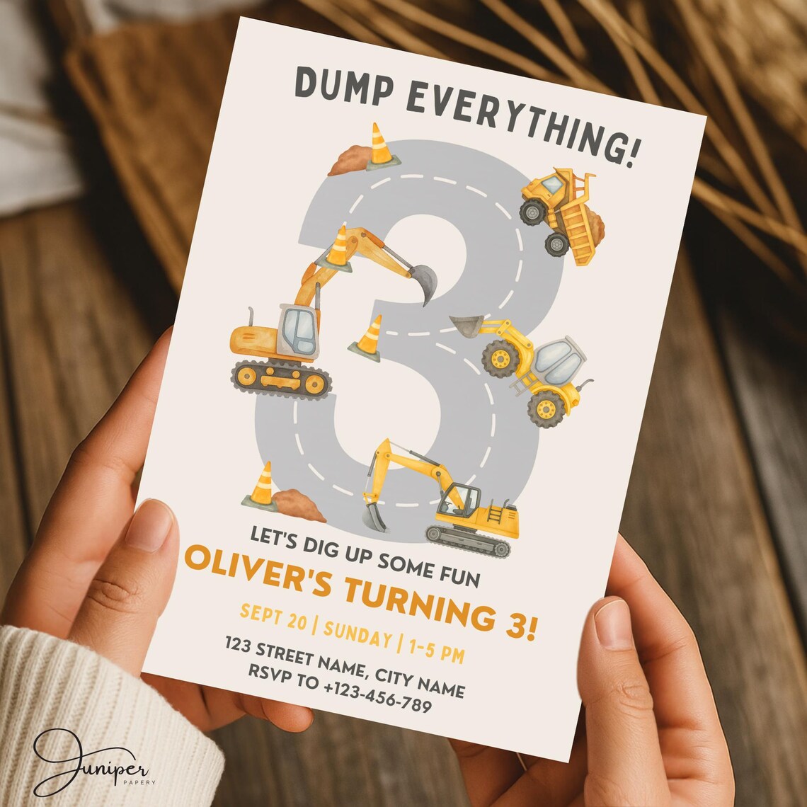Construction Vehicle Birthday Invitation, 3rd Birthday Construction ...
