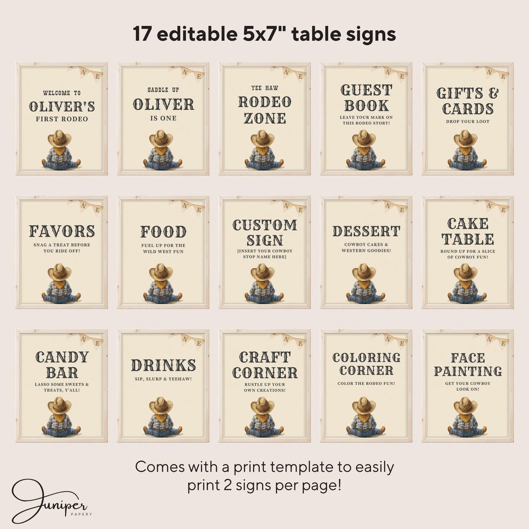 Editable First Rodeo Table Signs Template, Western Custom Sign, Cowboy ...