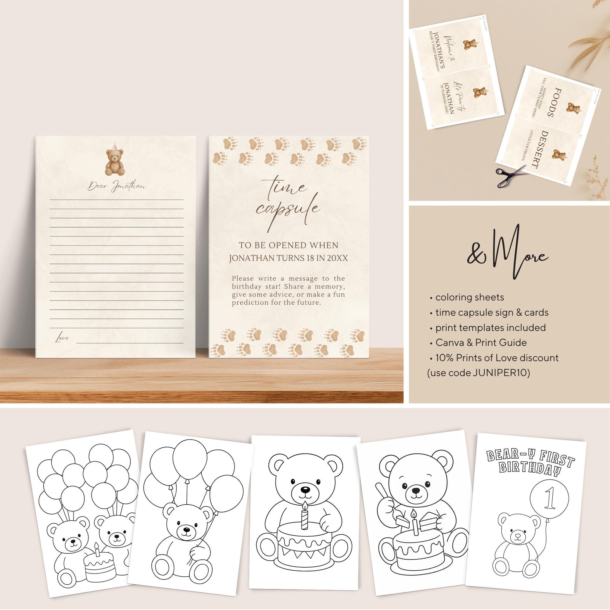 Editable Beary First Birthday Bundle, Teddy Bear Party Templates, Beary ...
