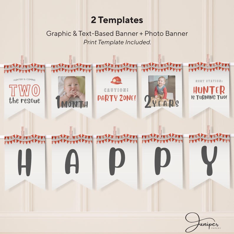 Editable Two the Rescue Banner Template, Fire Truck Party Decor Photo ...