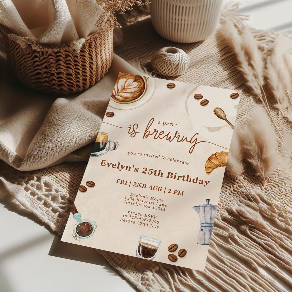 A Party is Brewing Birthday Invitation, Coffee Theme Any Age Birthday ...